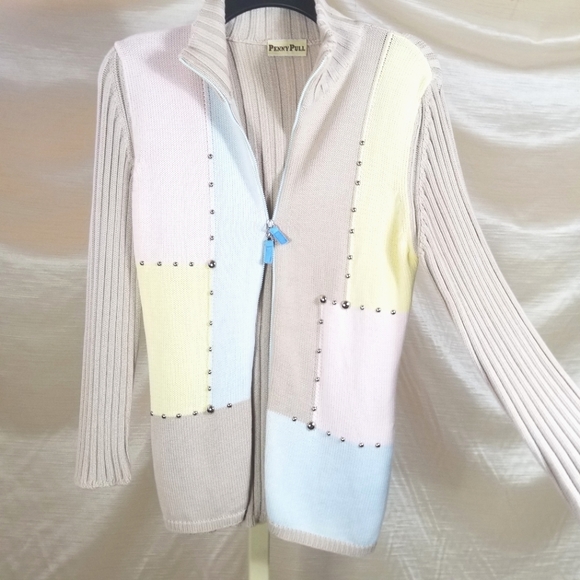 American Vintage | Sweaters | Vintage Colorblock Pastel Print Full Zip ...